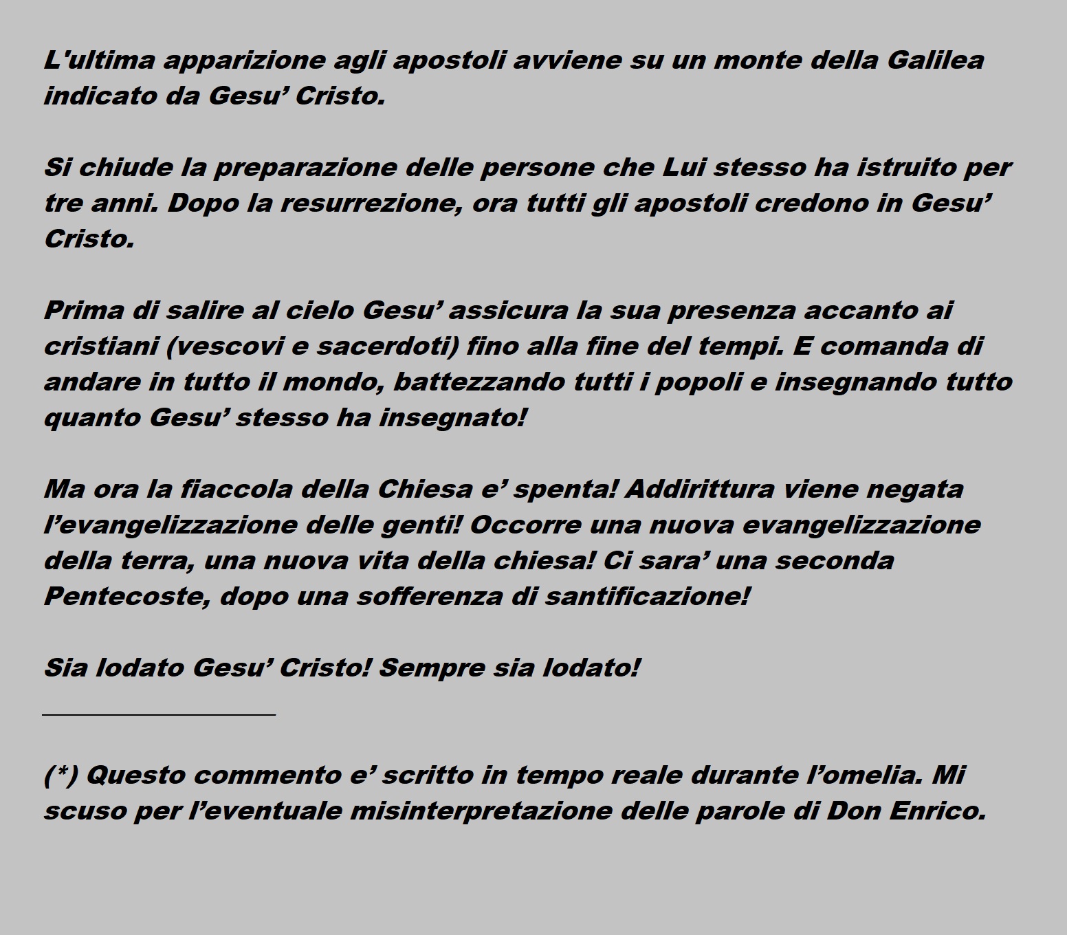 SINTESI DELL’OMELIA DI (SYNTHESIS OF THE HOMILY BY) DON ENRICO ...