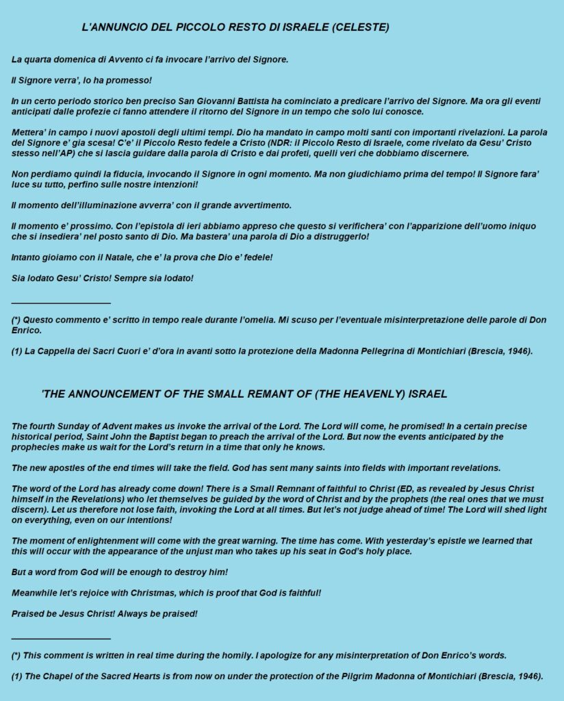 SINTESI DELL’OMELIA DI (FROM THE HOMILY BY) DON ENRICO RONCAGLIA ...